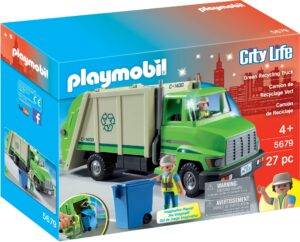 playmobil green recycling truck playset