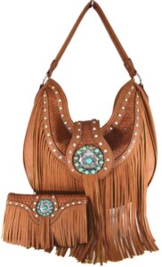 western cowgirl concealed carry fringe cow purse handbag hobo messenger shoulder bag wallet set brown