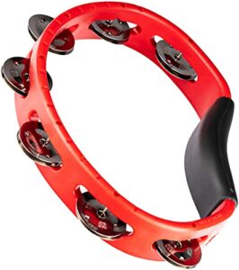 meinl percussion headliner handheld hand held tambourine with stainless steel jingles, single row-not made in china-red, guiro playing surface, 2-year warranty (htr)