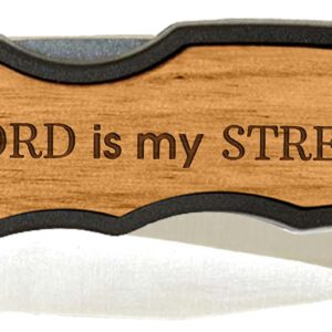 Religious Gifts Lord is my Strength Psalm 28 7 Laser Engraved Stainless Steel Folding Pocket Knife