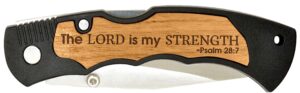 religious gifts lord is my strength psalm 28 7 laser engraved stainless steel folding pocket knife