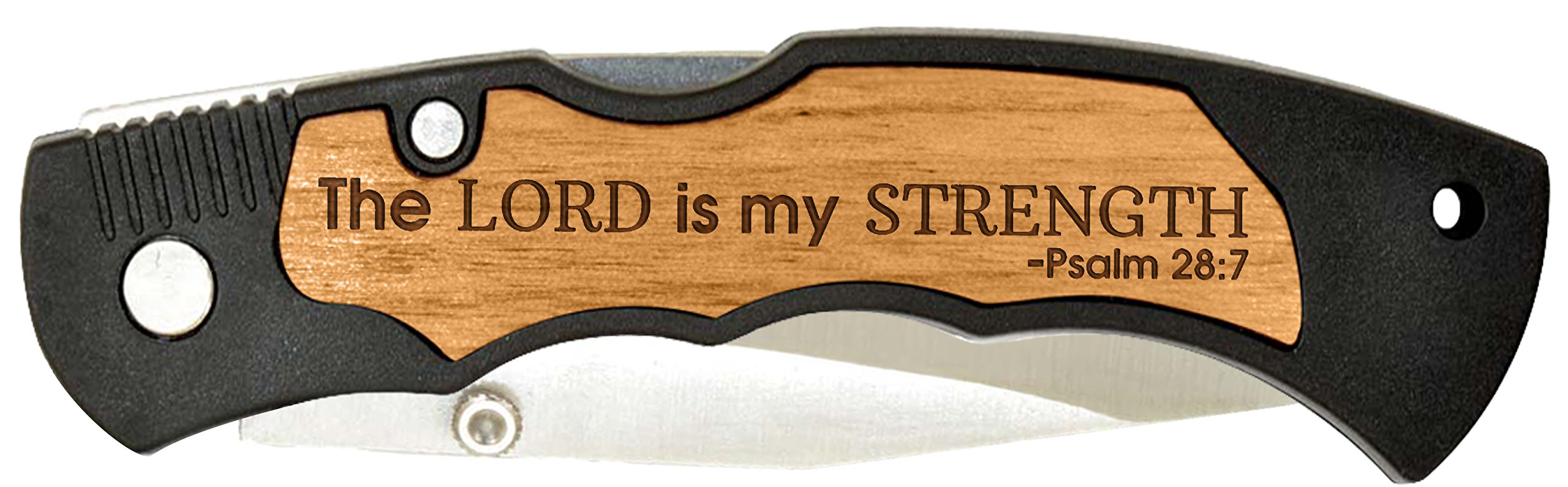 Religious Gifts Lord is my Strength Psalm 28 7 Laser Engraved Stainless Steel Folding Pocket Knife