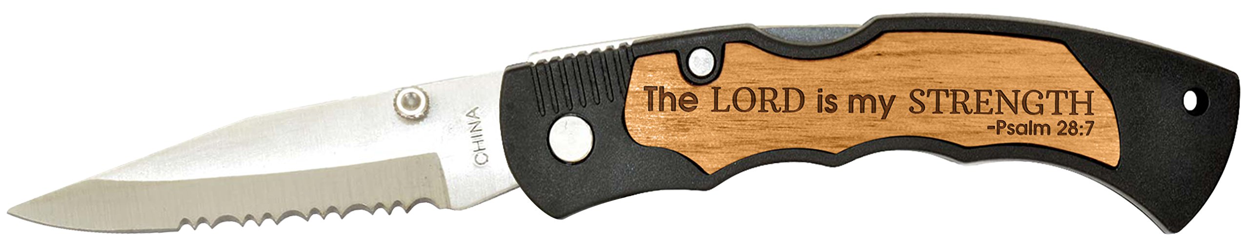 Religious Gifts Lord is my Strength Psalm 28 7 Laser Engraved Stainless Steel Folding Pocket Knife