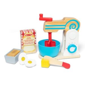 melissa & doug wooden make-a-cake mixer set (11 pcs) - play food and kitchen accessories - fsc certified