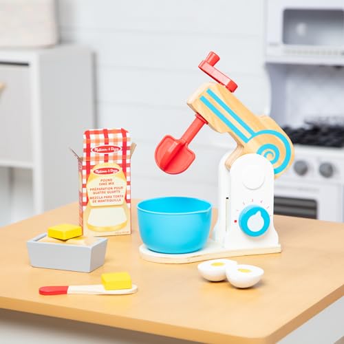 Melissa & Doug Wooden Make-a-Cake Mixer Set (11 pcs) - Play Food and Kitchen Accessories - FSC Certified