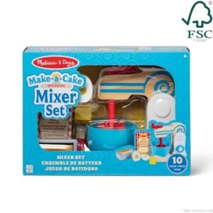 Melissa & Doug Wooden Make-a-Cake Mixer Set (11 pcs) - Play Food and Kitchen Accessories - FSC Certified