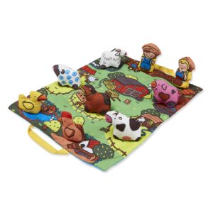 melissa & doug take-along farm baby and toddler play mat (19.25 x 14.5 inches) with 9 animals - folds to be convenient storage bag for travel