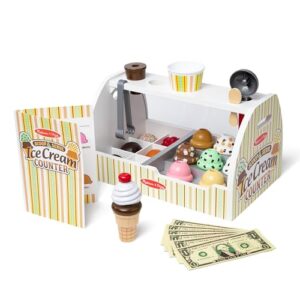 melissa & doug wooden scoop and serve ice cream counter (28 pcs) - play food and accessories - pretend food toys, ice cream shop toys for kids ages 3+