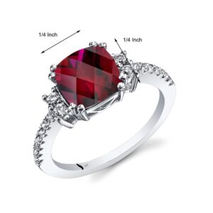 PEORA Created Ruby Ring for Women 14K White Gold with Genuine White Topaz, Designer 3 Carats Cushion Cut 8mm, Comfort Fit, Size 7