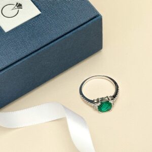 PEORA Created Emerald Ring in 14K White Gold with Genuine White Topaz, Designer Cushion Cut, 2 Carats, Comfort Fit, Size 8