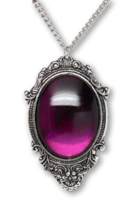 real metal purple cabochon in antiqued silver finish pewter frame pendant necklace