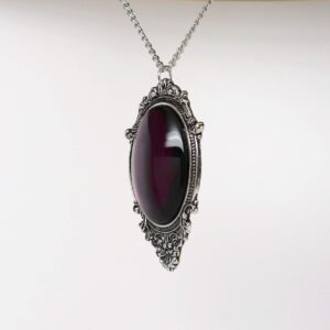 Real Metal Purple Cabochon in Antiqued Silver Finish Pewter Frame Pendant Necklace