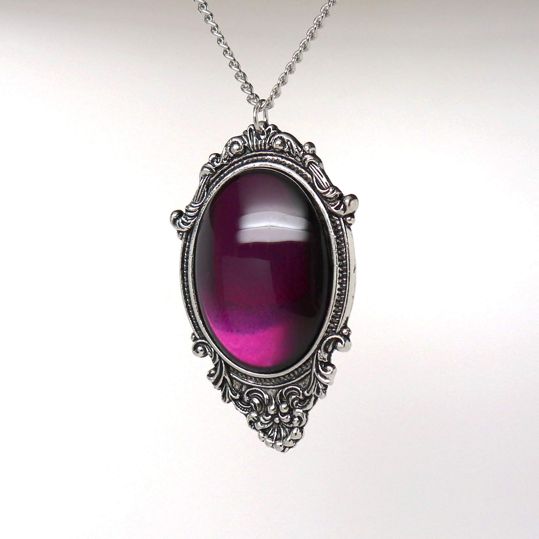 Real Metal Purple Cabochon in Antiqued Silver Finish Pewter Frame Pendant Necklace