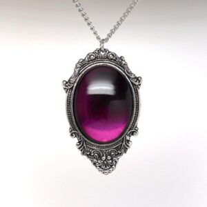 Real Metal Purple Cabochon in Antiqued Silver Finish Pewter Frame Pendant Necklace