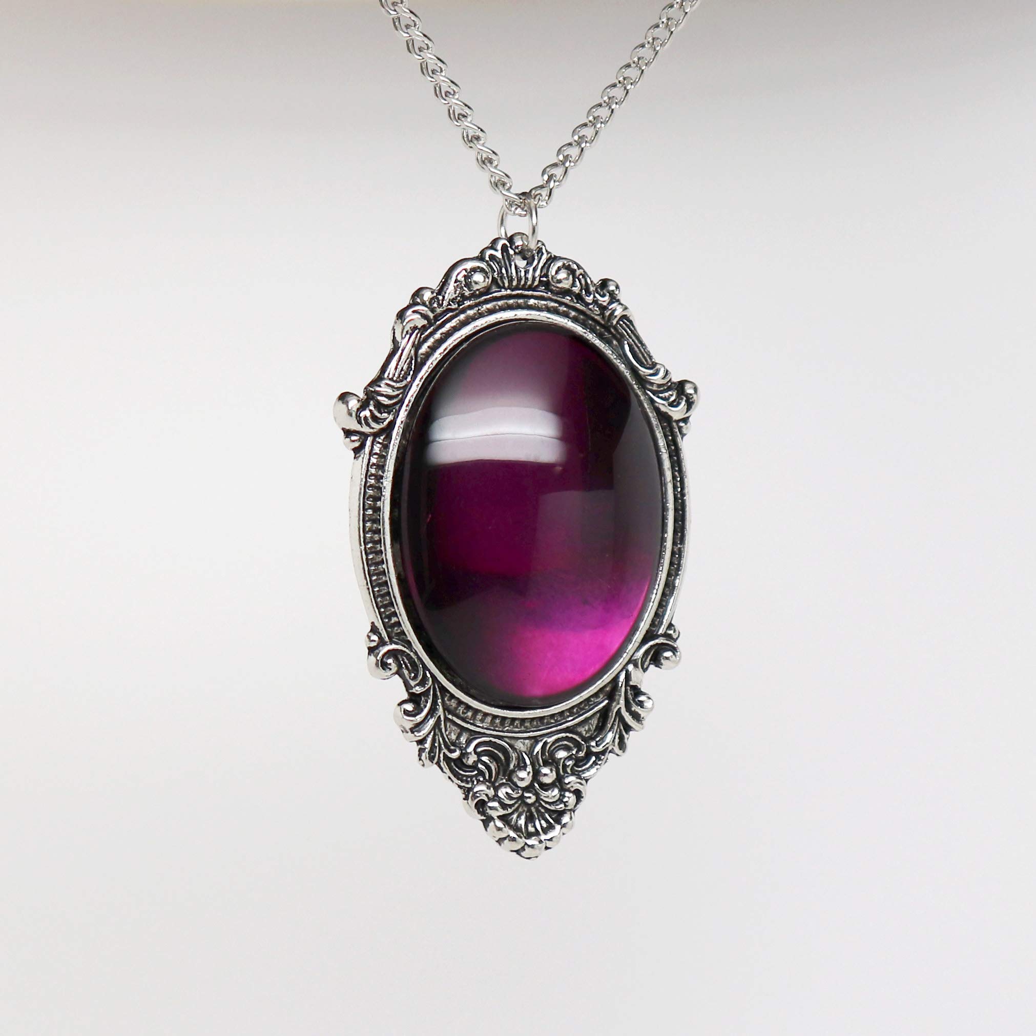 Real Metal Purple Cabochon in Antiqued Silver Finish Pewter Frame Pendant Necklace