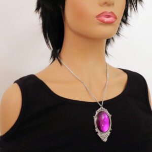 Real Metal Purple Cabochon in Antiqued Silver Finish Pewter Frame Pendant Necklace