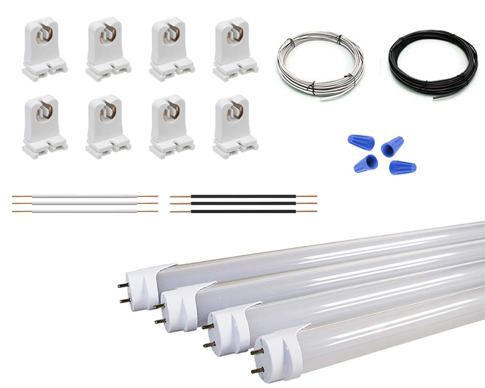 ORILIS 4 Light Fluorescent to LED Retrofit Conversion Kit - Includes (8) Lamp Holders, (4) 4 Ft. Orilis 24W 6500K LED T8 Tubes, (4) Wire Nuts, Copper Wires