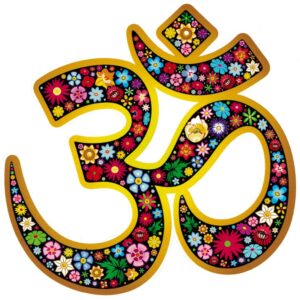 om aum namaste yoga symbol floral window sticker decal (4.5" x 4.75")