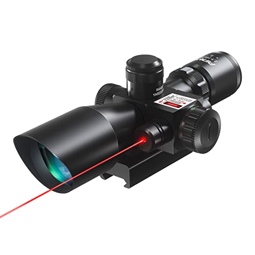 Pinty 2.5-10x40 Red Green Illuminated Mil-dot Tactical Rifle Scope with Red Laser Combo - Green Lens Color