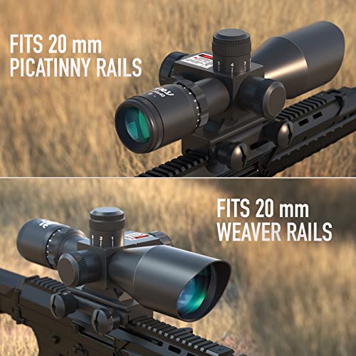 Pinty 2.5-10x40 Red Green Illuminated Mil-dot Tactical Rifle Scope with Red Laser Combo - Green Lens Color