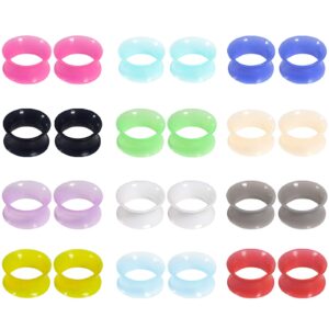 topbright 12 pairs ultra thin soft silicone ear tunnels, silicone ear skins gauges and plugs for piercing