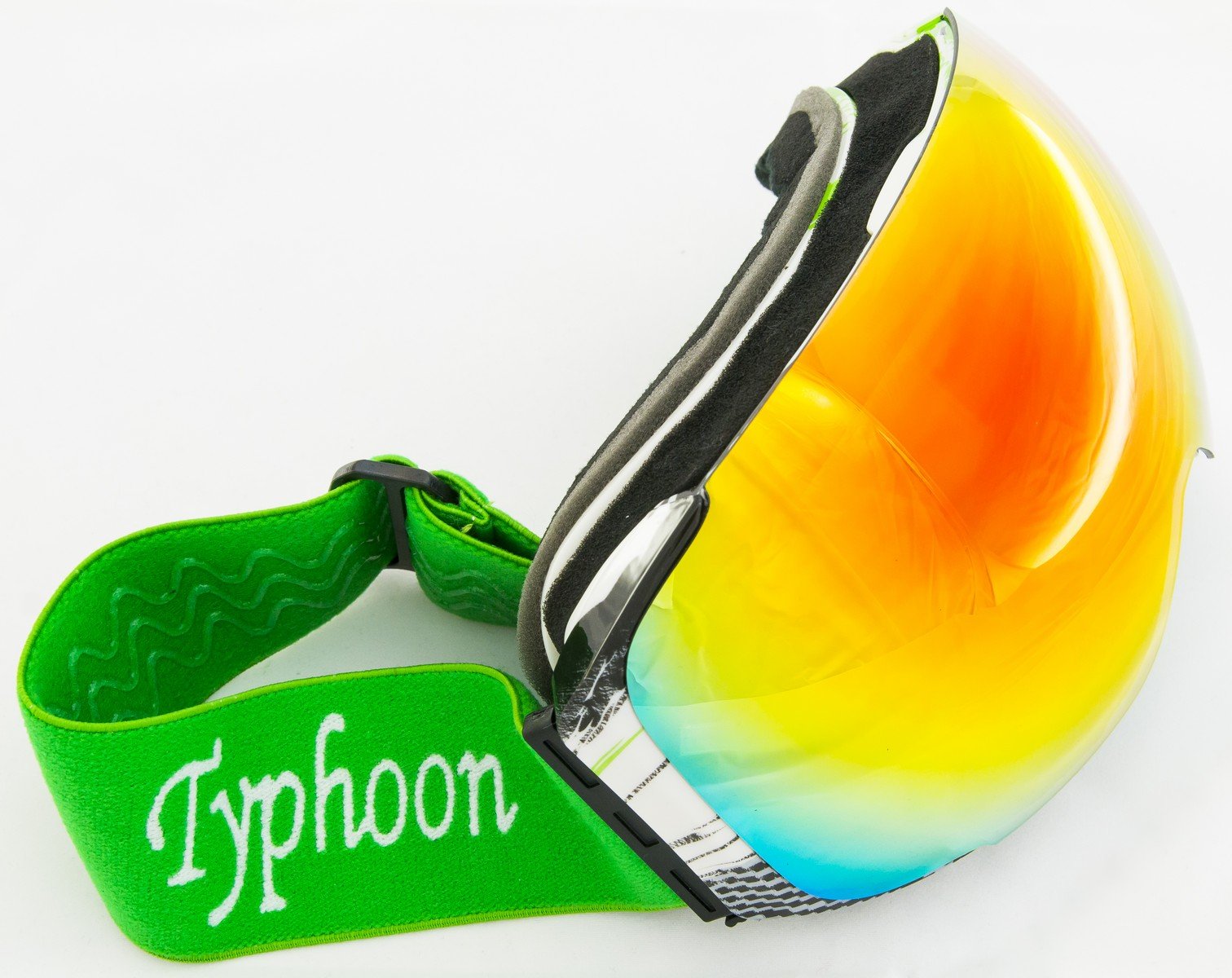 Typhoon Sports Magnetic Lens Ski Snowboard Anti-Fog Goggles (Green White w/Red & Yellow)