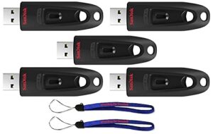 sandisk 32gb (five pack) usb 3.0 flash ultra memory drive cz48 - bundle with (2) everything but stromboli lanyard