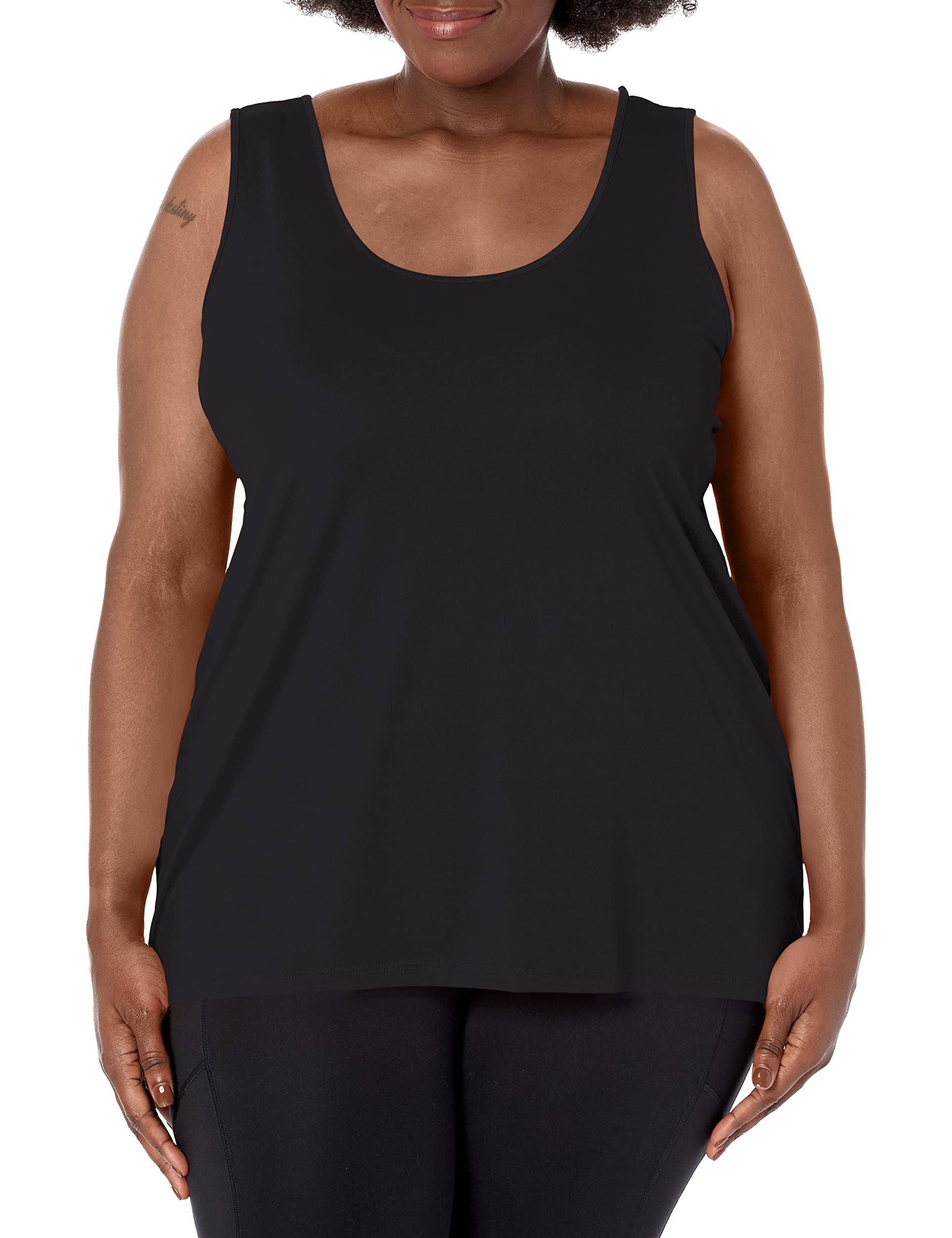 JUST MY SIZE womens Cooldri Performance Scoopneck Tank Top Shirt, Black, 1X US