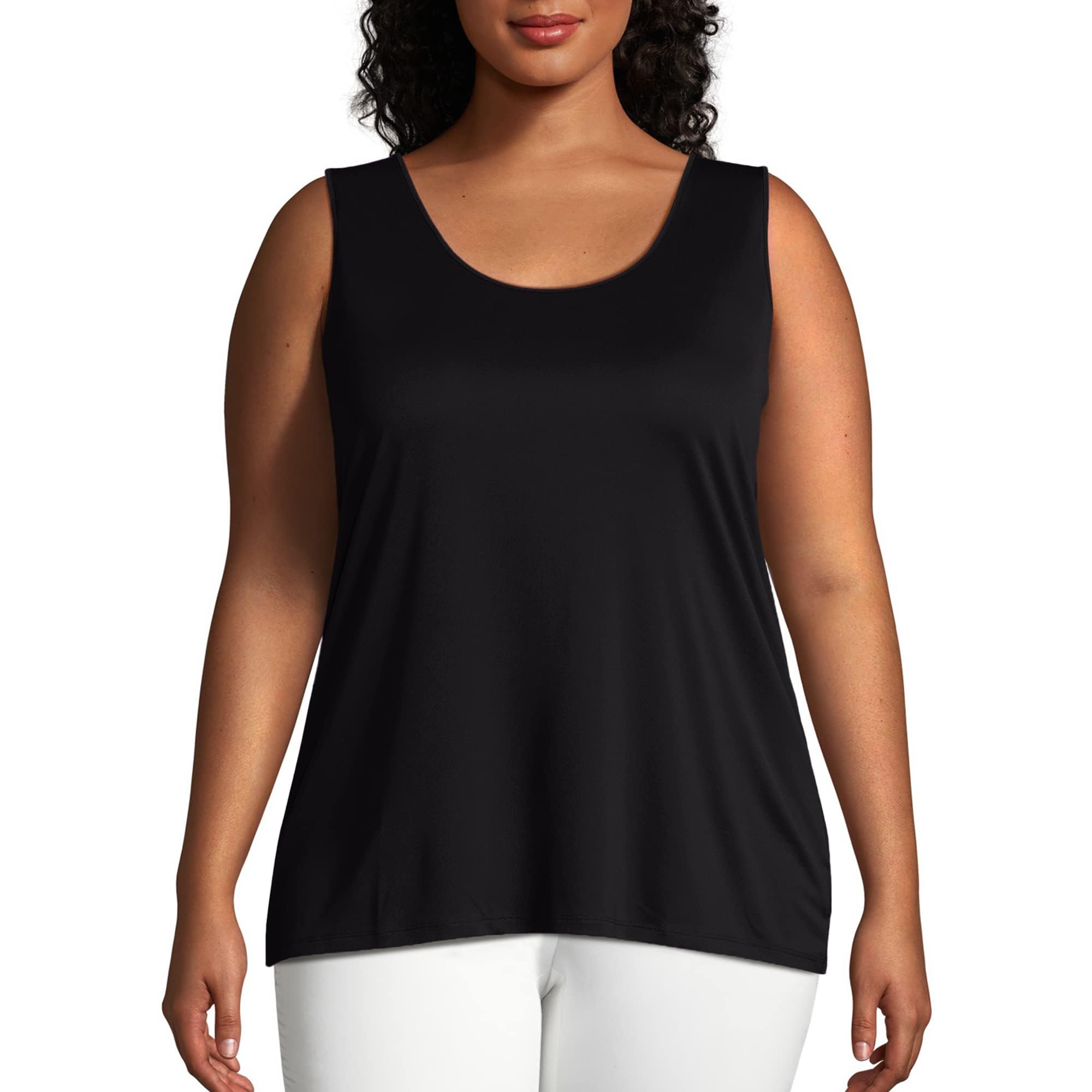 JUST MY SIZE womens Cooldri Performance Scoopneck Tank Top Shirt, Black, 1X US