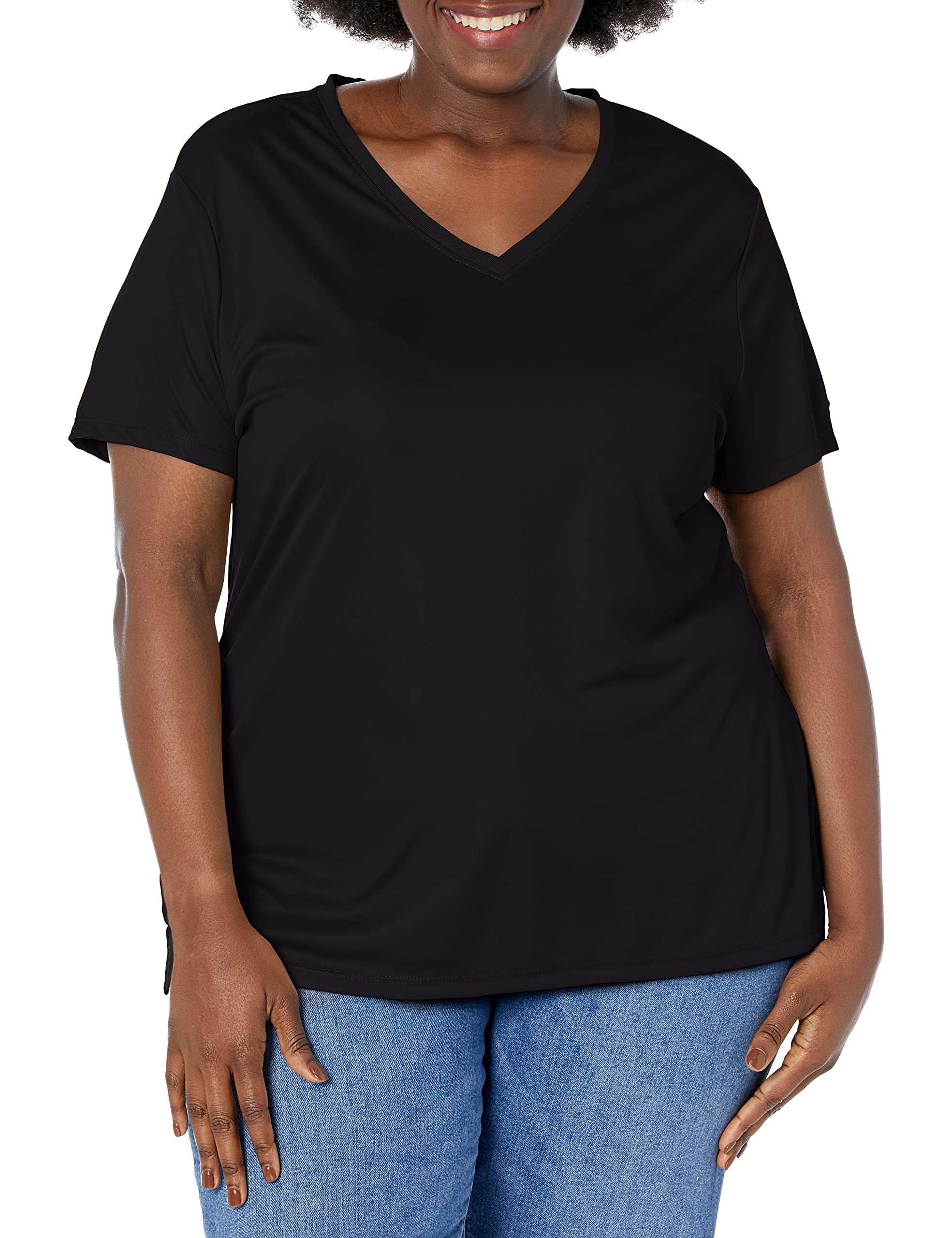 JUST MY SIZE womens Cool Dri V-neck Shirt, Black, 2X US