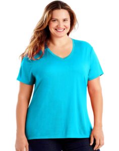 just my size womens cool dri v-neck shirt, process blue, 2x us