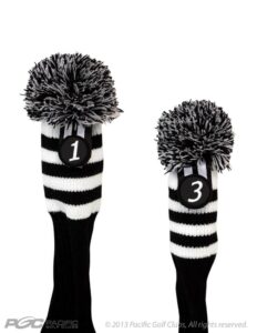 pacific golf clubs head covers 1 3 black and white knit retro old school vintage stripe pom pom throwback classic