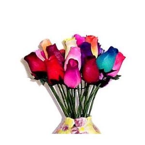 24 small bud wooden roses bouquet- assorted colors