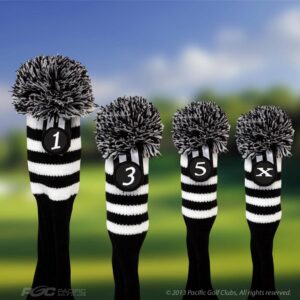 Pacific Golf Clubs Head Covers 1 3 5 X Black and White Knit Retro Old School Vintage Stripe Pom Pom Throwback Classic