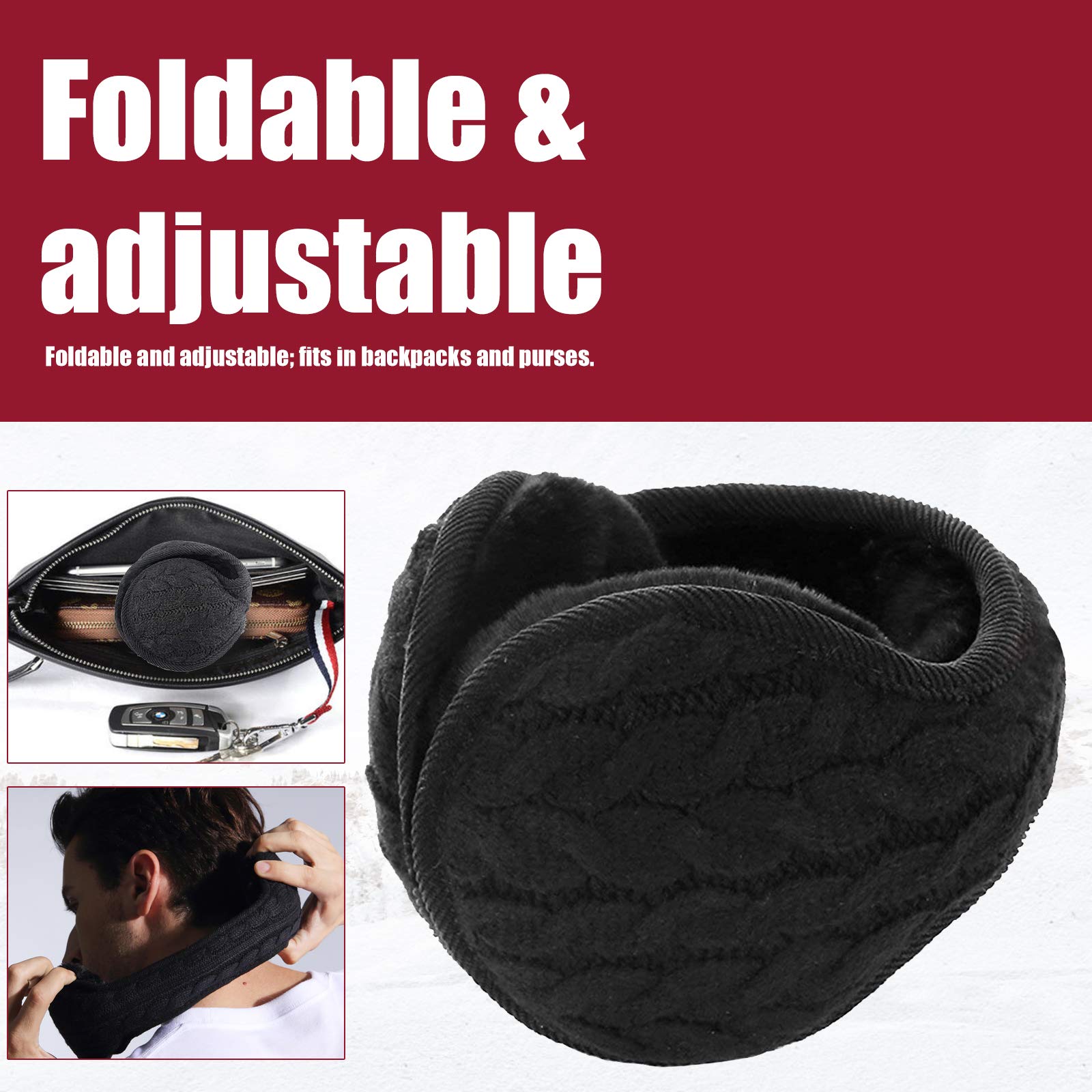 Metog Unisex Foldable Ear Warmers knits Winter EarMuffs Black