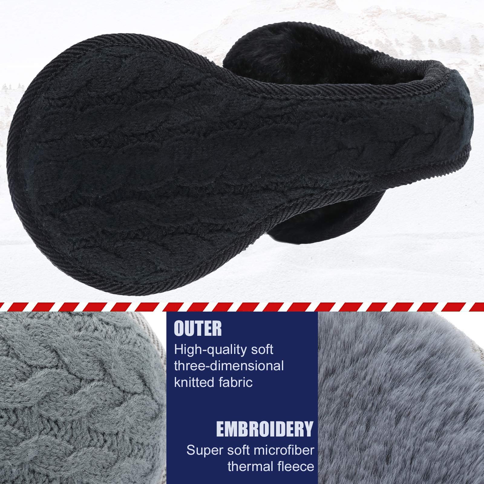 Metog Unisex Foldable Ear Warmers knits Winter EarMuffs Black