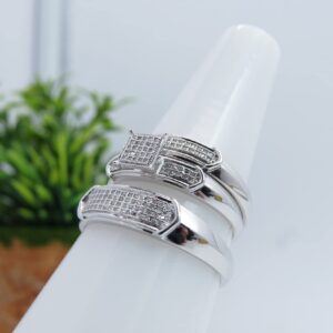 Dazzlingrock Collection 0.30 Carat (ctw) Round White Diamond Square Framed Wedding Trio Ring Set in 925 Sterling Silver, Women size 7 & Men size 7