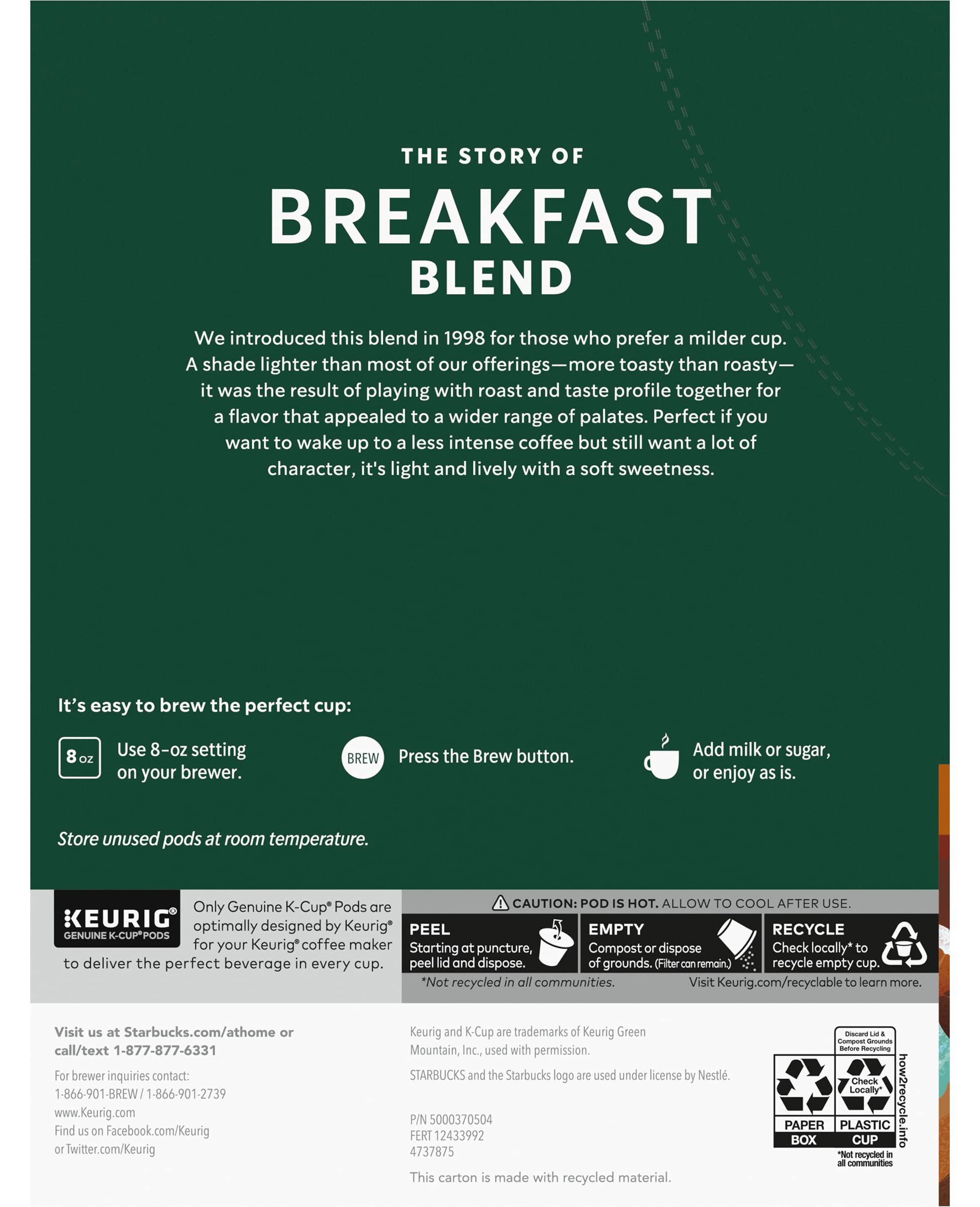 Starbucks Breakfast Blend Coffee K-Cups,24 K-Cups count,(0.44 OZ each)