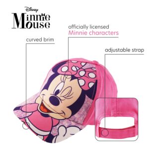 Disney Little Baseball Cap, Minnie Mouse Adjustable Girl Hats for Kids Ages 4-7, Pink