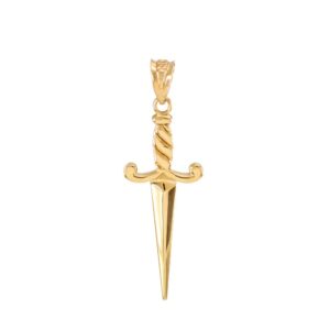 10k yellow gold 1-1/2" polished twisted dagger knife charm pendant