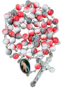 religious gifts marble tone prayer bead rosary with divine mercy icon centerpiece, 20 inch