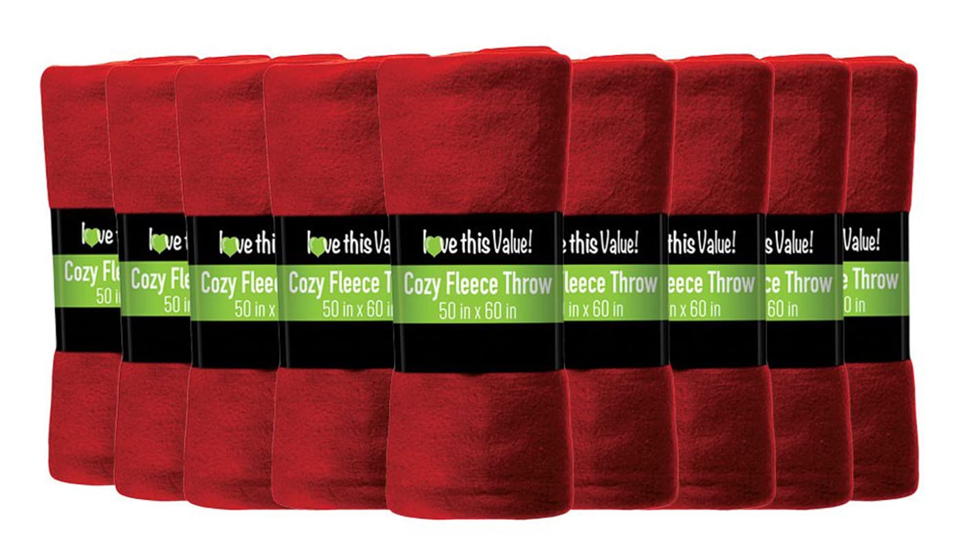 Imperial Home 24 Pack Wholesale Soft Cozy Fleece Blankets - 50" x 60" Comfy Throw Blankets (Red)