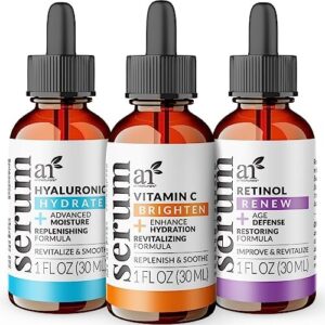 artnaturals anti-aging-set with vitamin-c retinol and hyaluronic-acid - (3 x 1 fl oz / 30ml) serum for anti wrinkle and dark circle remover – all natural and moisturizing