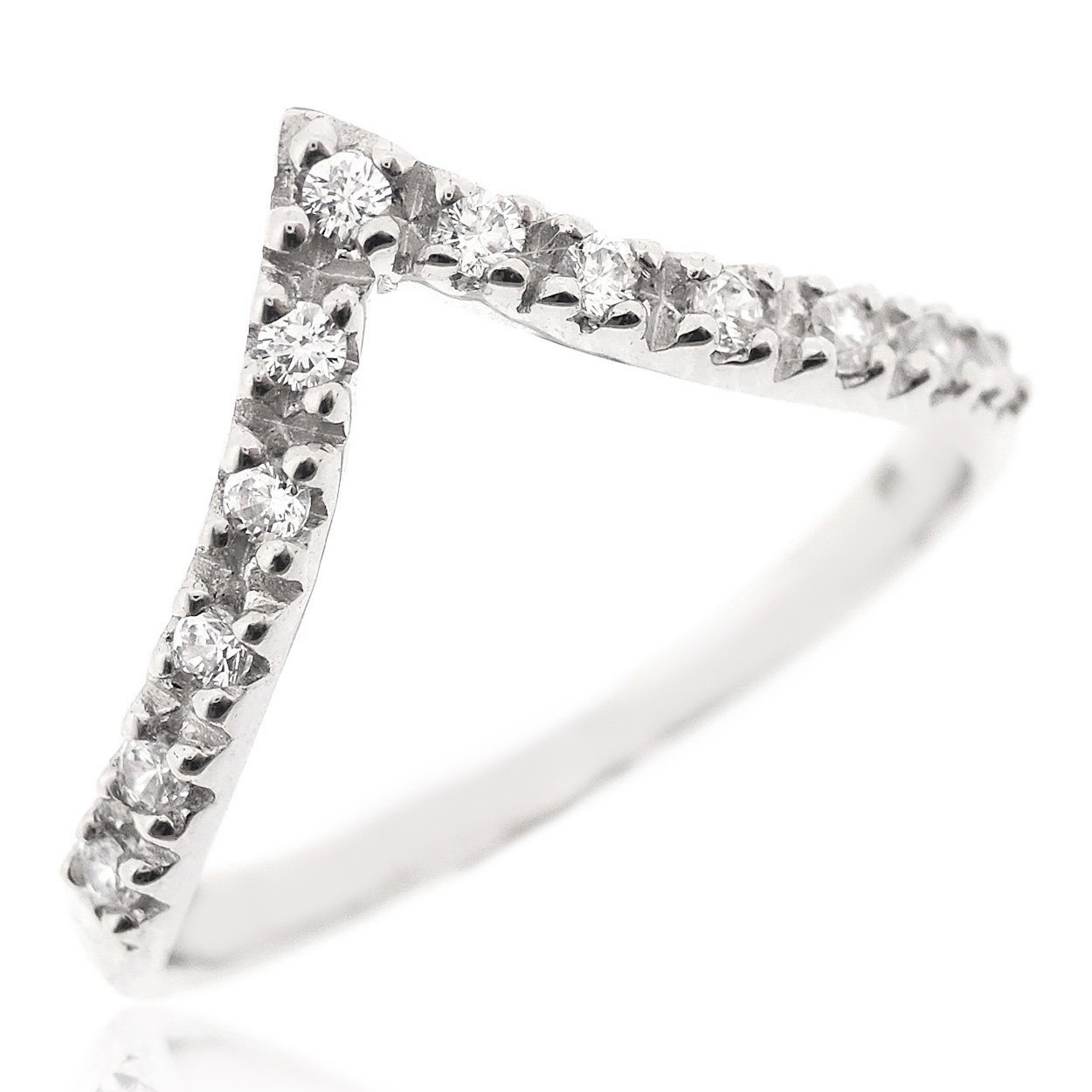 SOVATS Chevron Thumb Ring for Women Set with White Cubic Zirconia 925 Sterling Silver Rhodium Plated - Simple, Stylish &Trendy Nickel Free Ring, Size 8