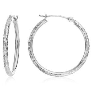 14k gold x-pattern diamond-cut round hoop earrings, 1'' diameter…