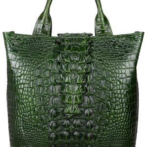 PIJUSHI Designer Top Handle Satchel Handbags for Women Crocodile Handbag and Purse Leather Tote Bags (6061 Green)