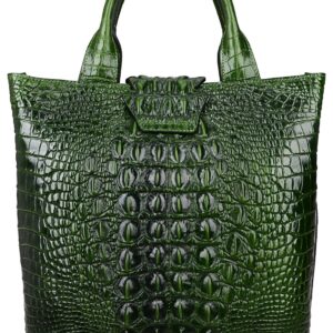 PIJUSHI Designer Top Handle Satchel Handbags for Women Crocodile Handbag and Purse Leather Tote Bags (6061 Green)