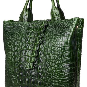 PIJUSHI Designer Top Handle Satchel Handbags for Women Crocodile Handbag and Purse Leather Tote Bags (6061 Green)