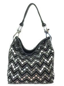 zzfab sparkle gem chevron rhinestone hobo bag black