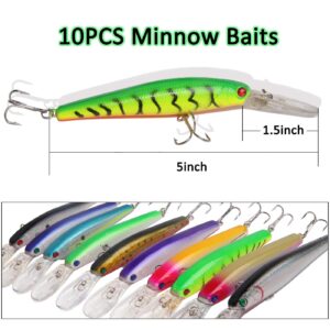 10pcs Fishing Lures Hard Bait Minnow Deep Diving Swimbait Walleye Lures Topwater Lures Bait for Bass Trout Pike Freshwater Saltwater Lures Kit